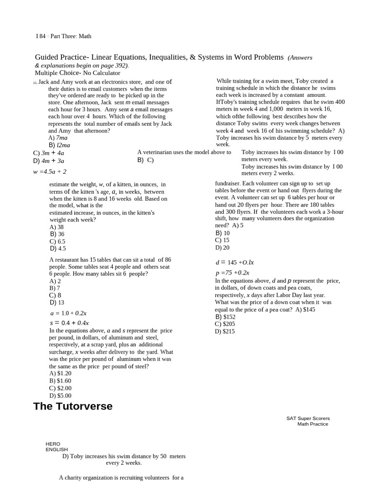 Math Day 1 - Linear Equation Word Problems | PDF