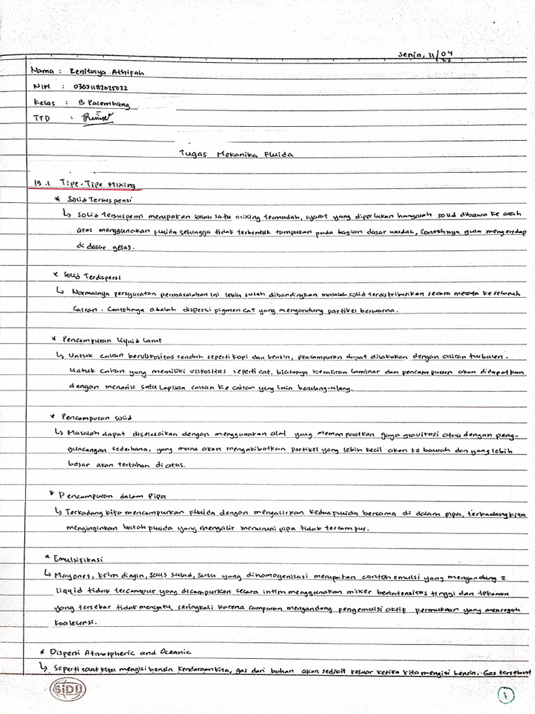 Tugas P13 Mekanika Fluida Resume - Renitasya Athifah - 03031182025022 - Kelas B Palembang | PDF