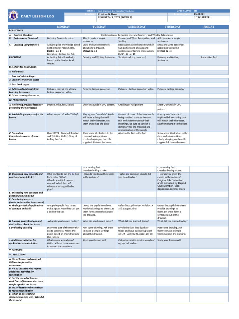 DLL - English 3 - Q1 - W2 | PDF