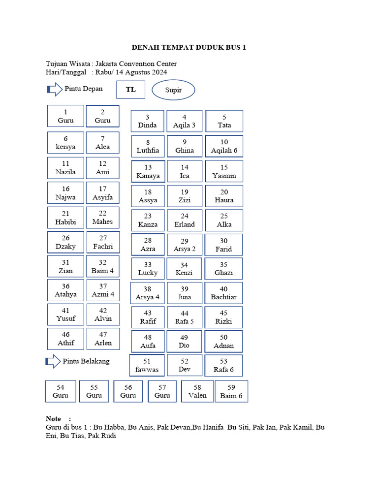 Denah Tempat Duduk Bus JCC 2 | PDF
