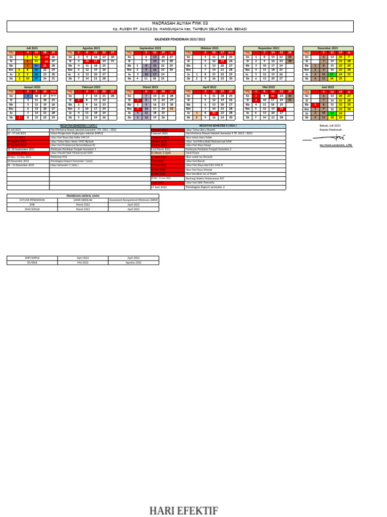 KALDIK, Hari Efektif Dan Jadwal MA TP 21-22 | PDF