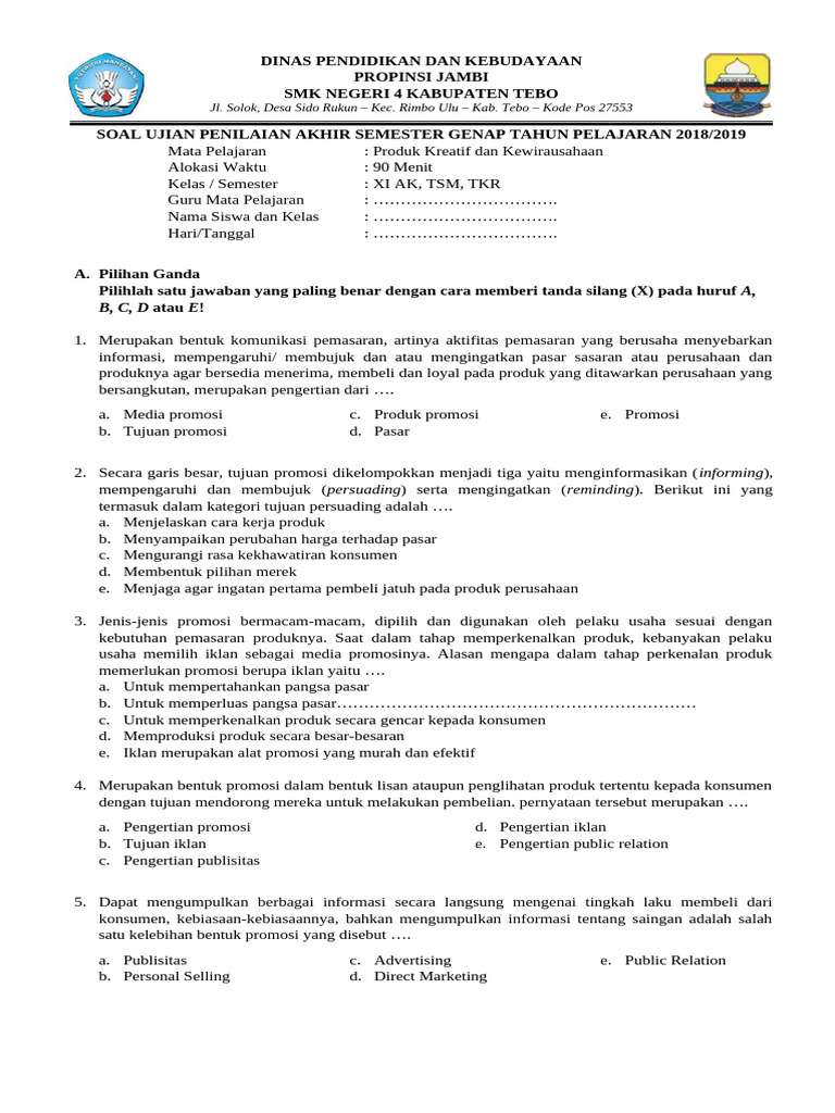 Soal KWU Genap 2019 | PDF
