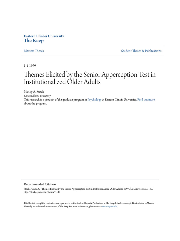 Themes Elicited by The Senior Apperception Test in Institutionali | PDF