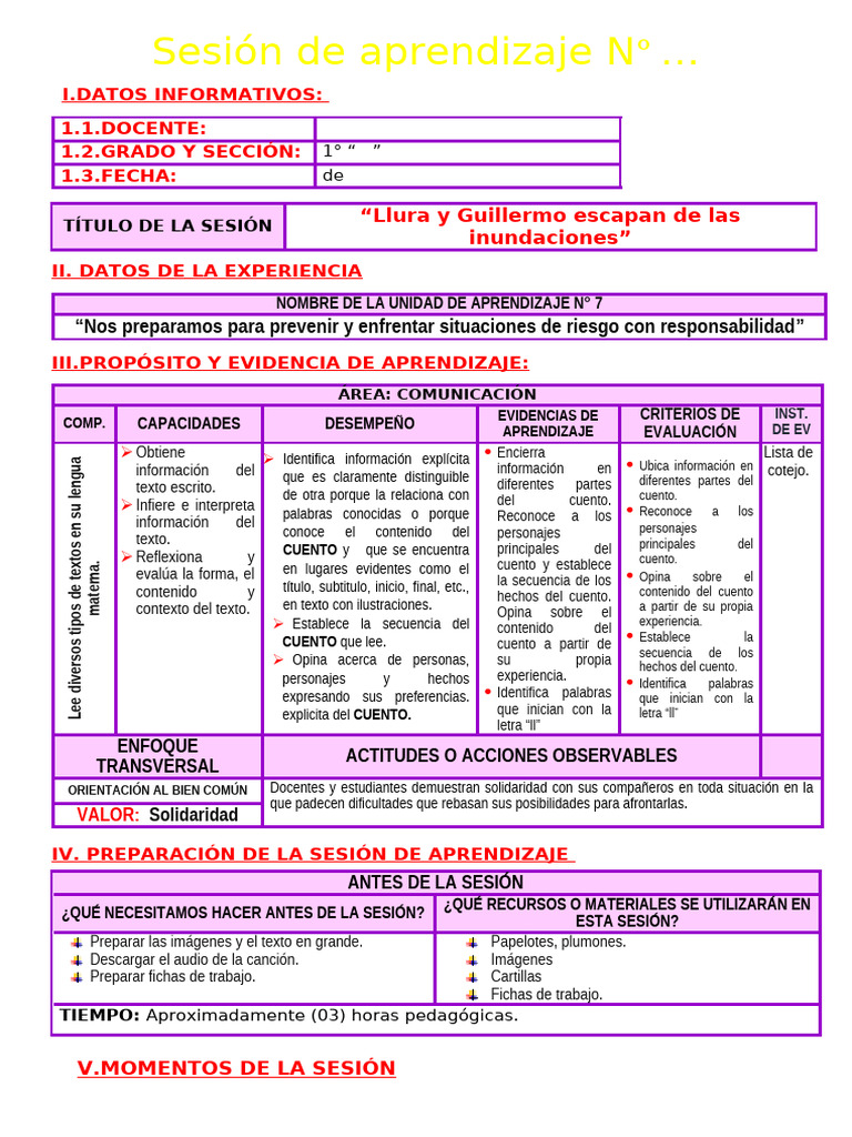 Sesin Leemos Un Cuento Llura y Guillermo Escapan de Las Inundaciones Maestra Janet | PDF
