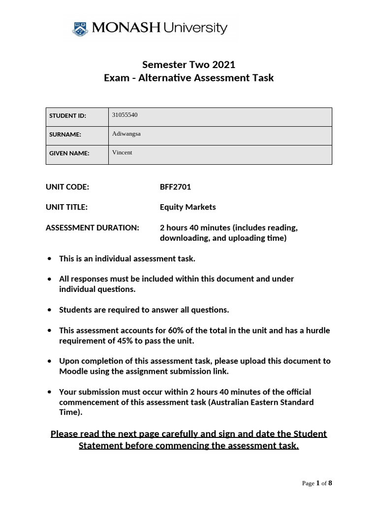 BFF2701 S2 2021 Final Exam Example | PDF