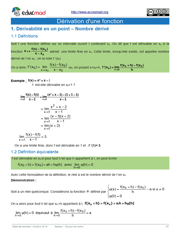 Dérivabilité dune fonction TS | PDF