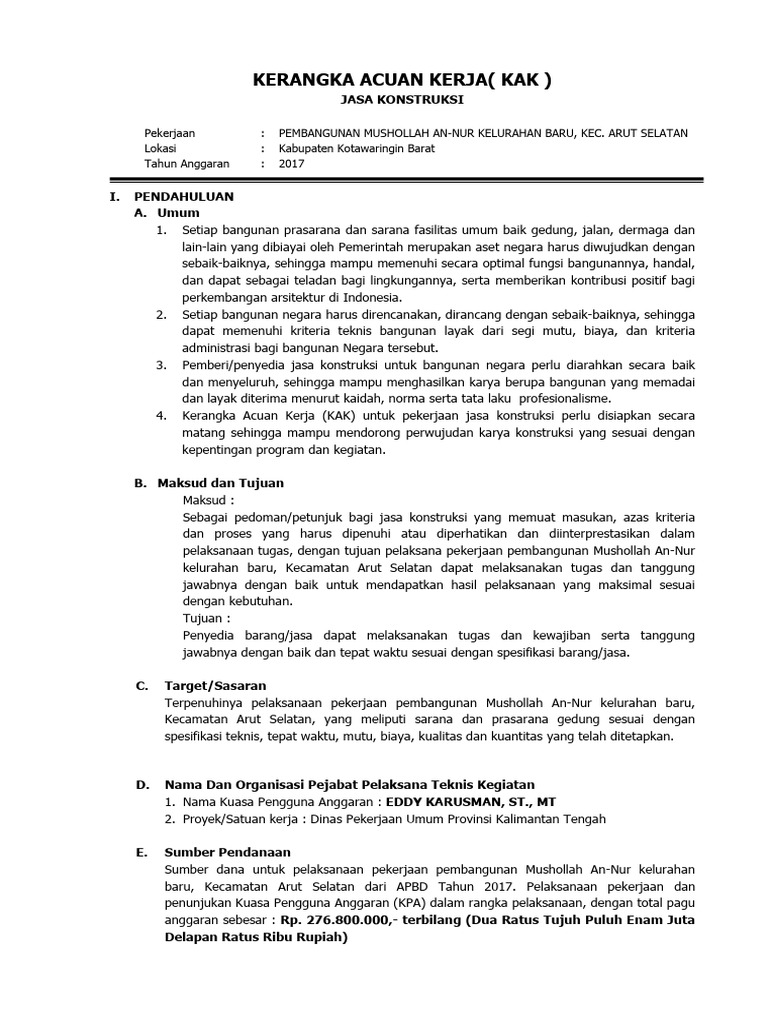 KAK Fisik Mushollah An-Nur | PDF