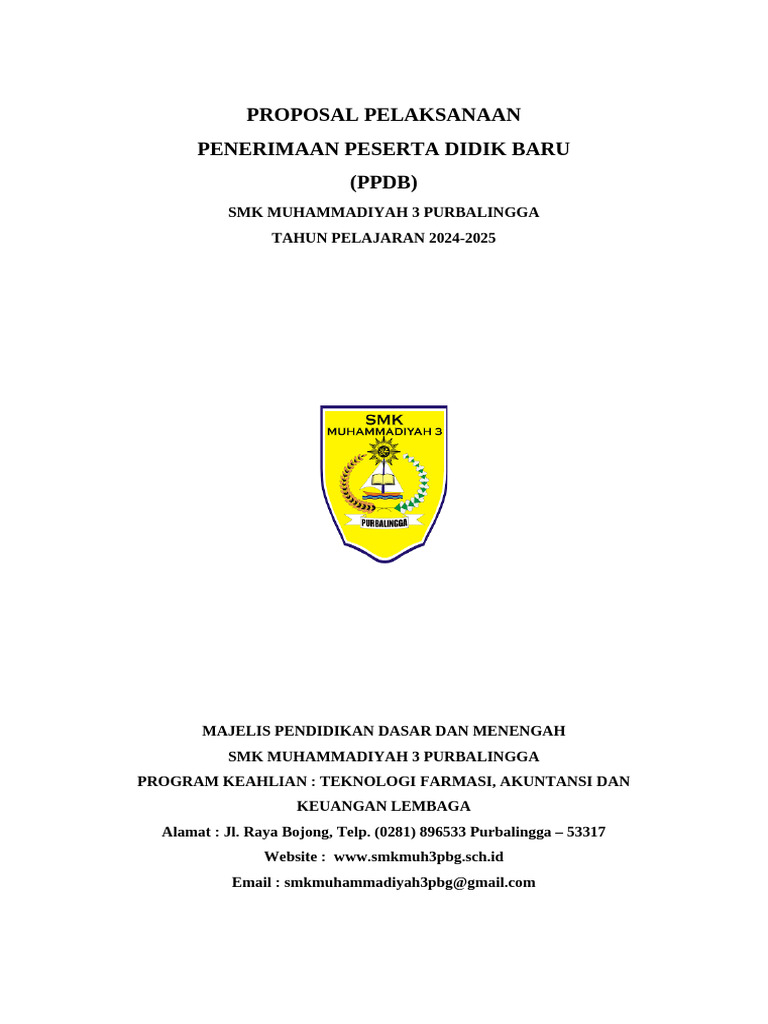 AJUAN PROPOSAL PELAKSANAAN PPDB SMK MUHAMMADIYAH 3 PURBALINGGA 2024-2025 | PDF