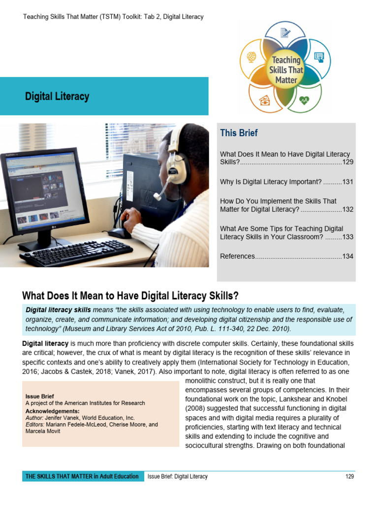 Teaching Skills That Matter (TSTM) Toolkit Tab 2, Digital Literacy | PDF