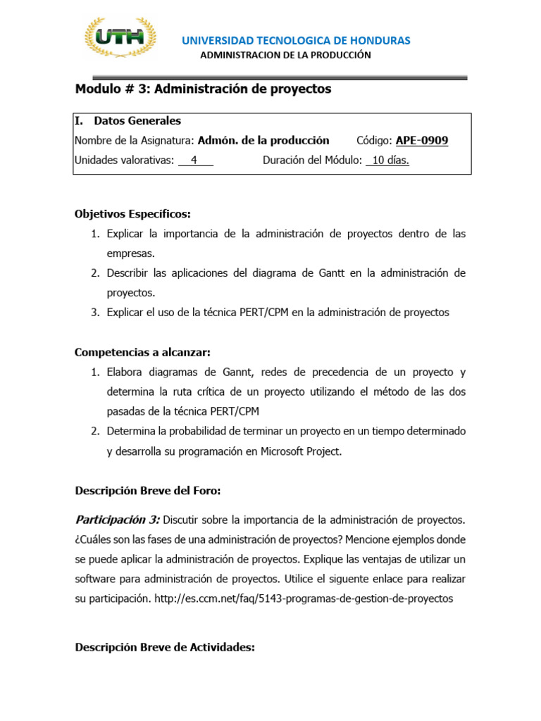 Módulo 3 Admón de La Producción 2024-2 | PDF | Gestión de proyectos | Planificación