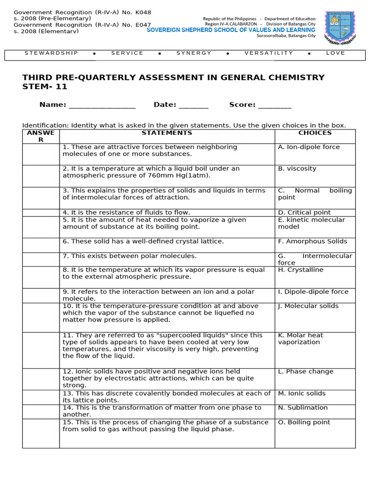 3rd-PQA CHEM 11 | PDF