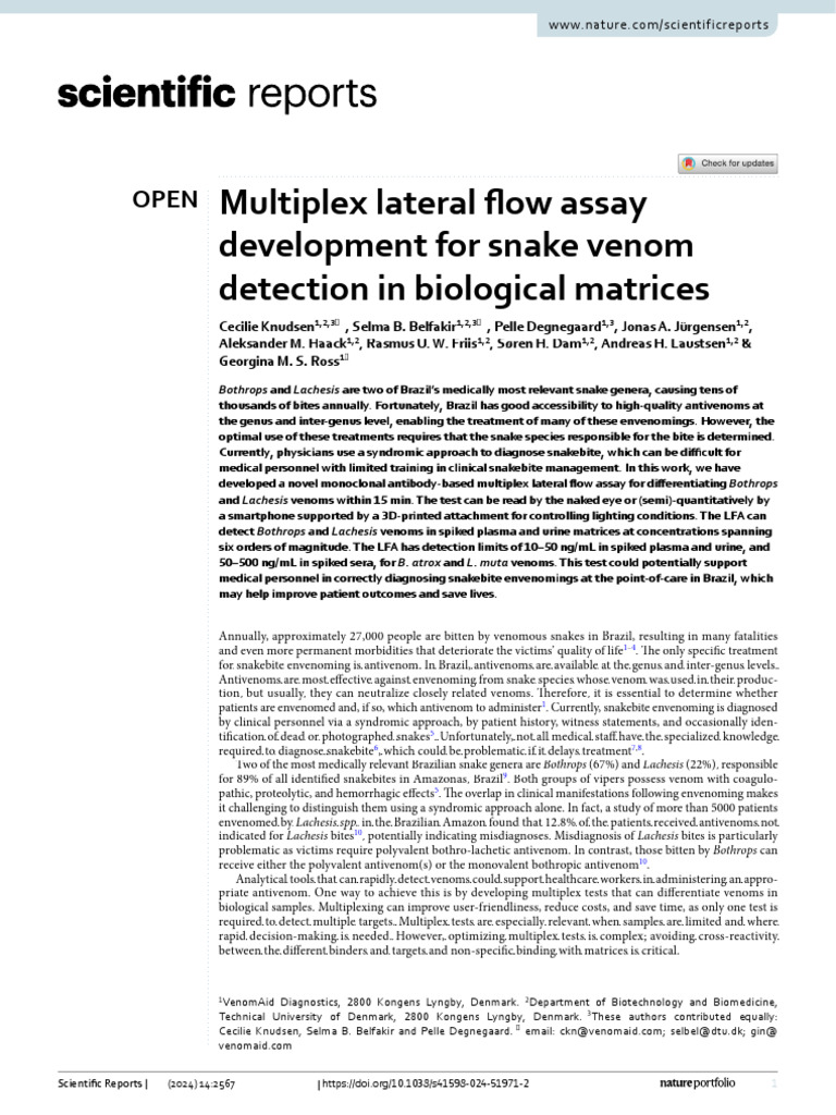 Multiplex Lateral Flow Assay Development For Snake Venom Detection in ...