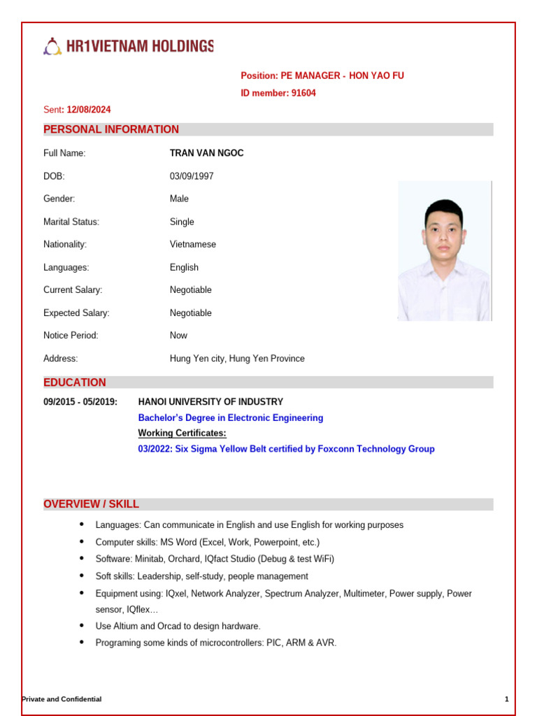 Hr1 - Tran Van Ngoc - Pe Manager | PDF