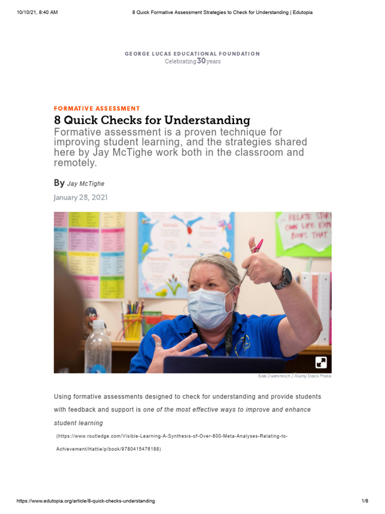 8 Quick Formative Assessment Strategies to Check for Understanding ...