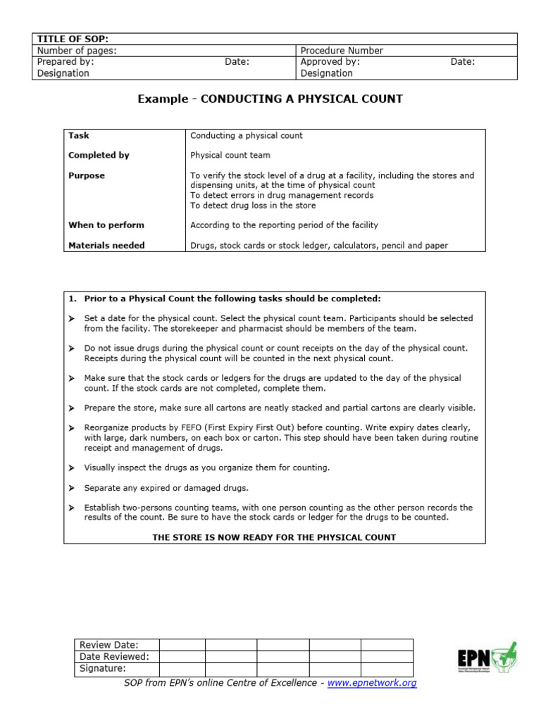 EPN Physical Count SOP | PDF | Business