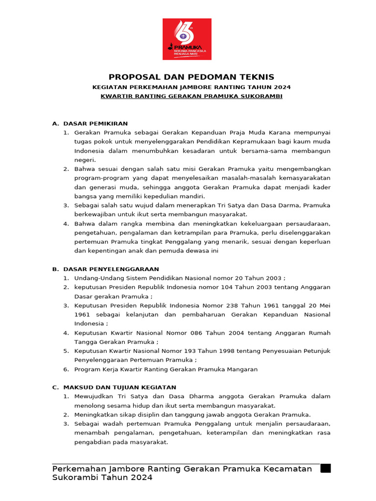 Proposal dan Juknis Jambore Ranting SUKORAMBI_2024 - Fix | PDF