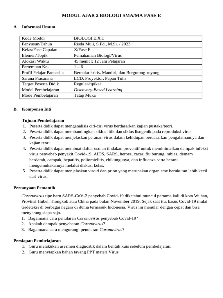 Modul Ajar Ipa Biologi Sma Kelas X Bab 2 - Supervisi | PDF