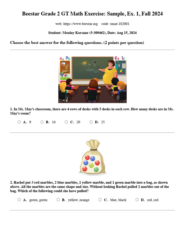 Beestar Exercise Math GT1 G2 | PDF