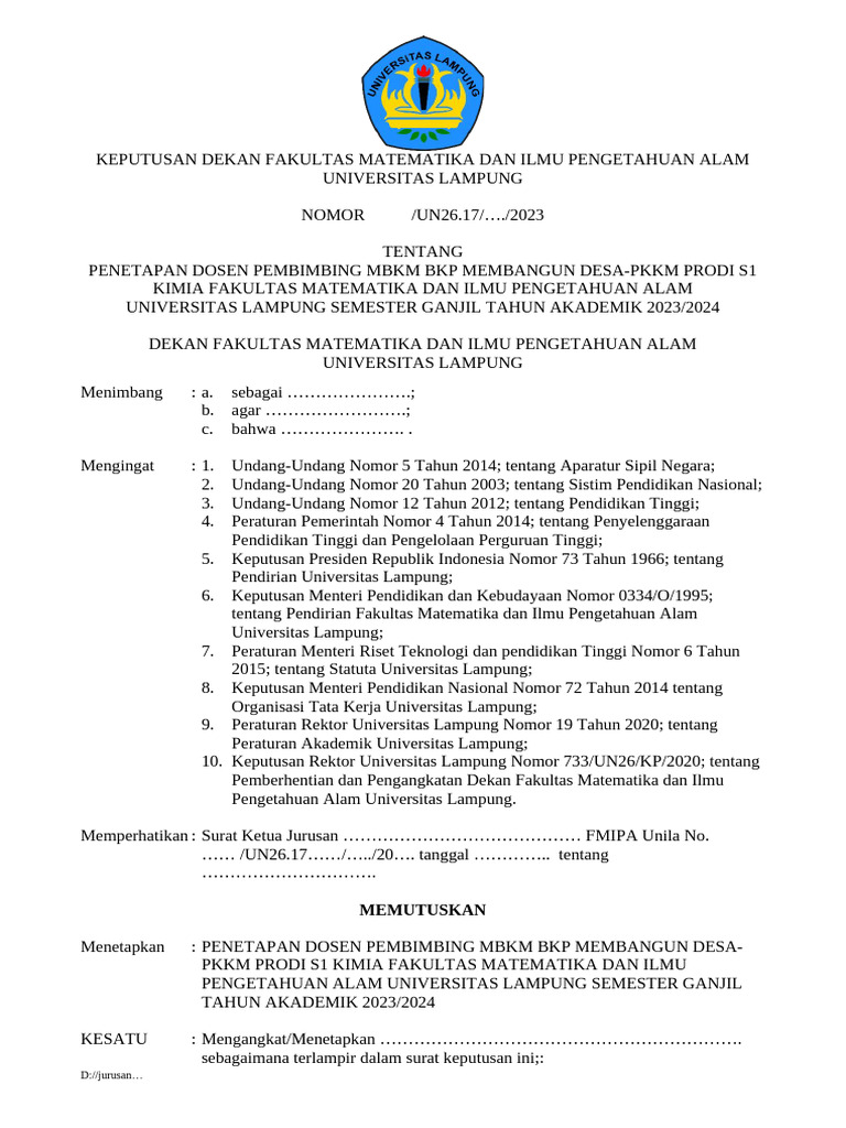 SK Dosen Pembimbing BKP Membangun Desa PKKM 2023 | PDF