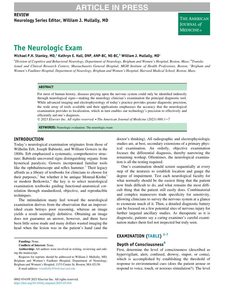 The Neurologic Exam 2023 | PDF