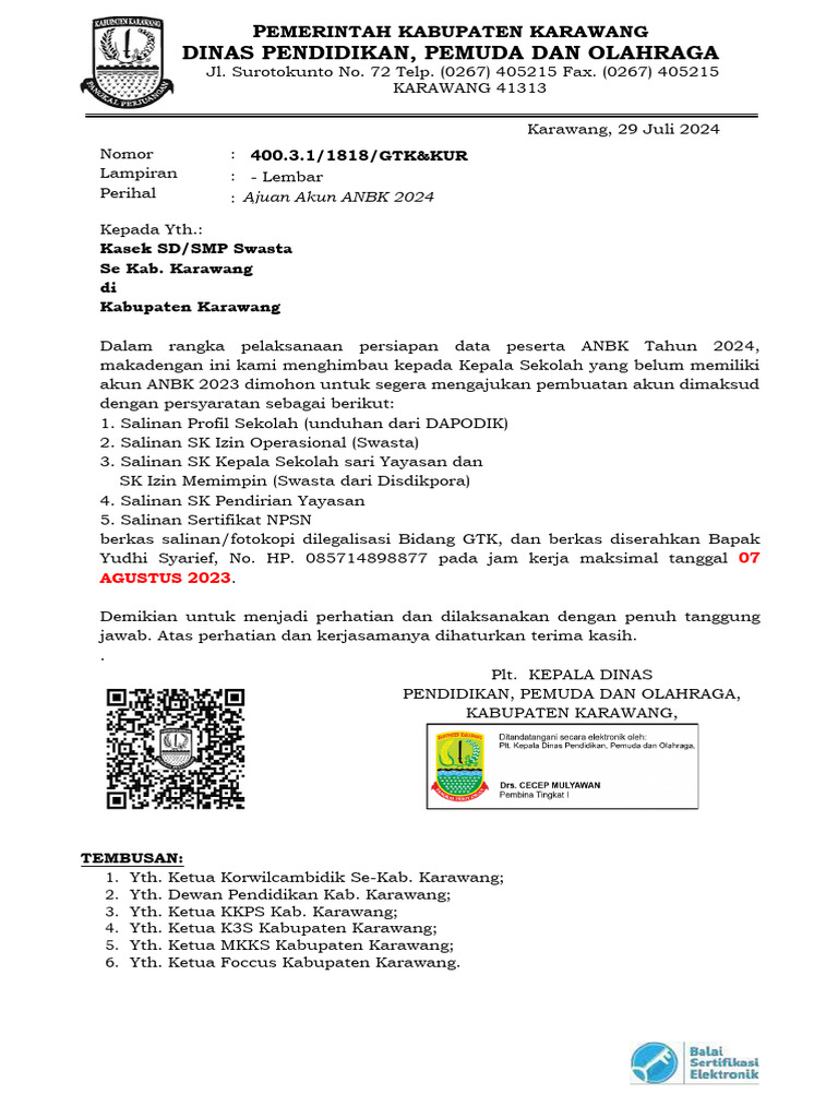 2024-07-25 BC SURAT AJUAN AKUN ANBK 2024 - Sign | PDF