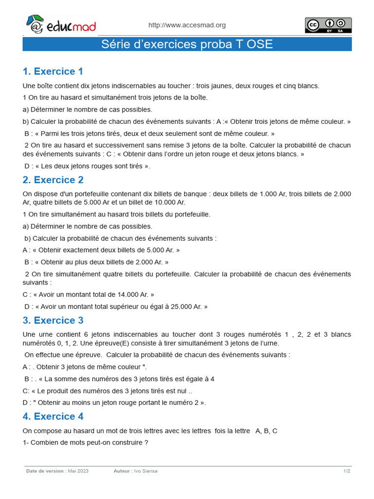 Exercices Sur Les Probabilités Élémentaires | PDF