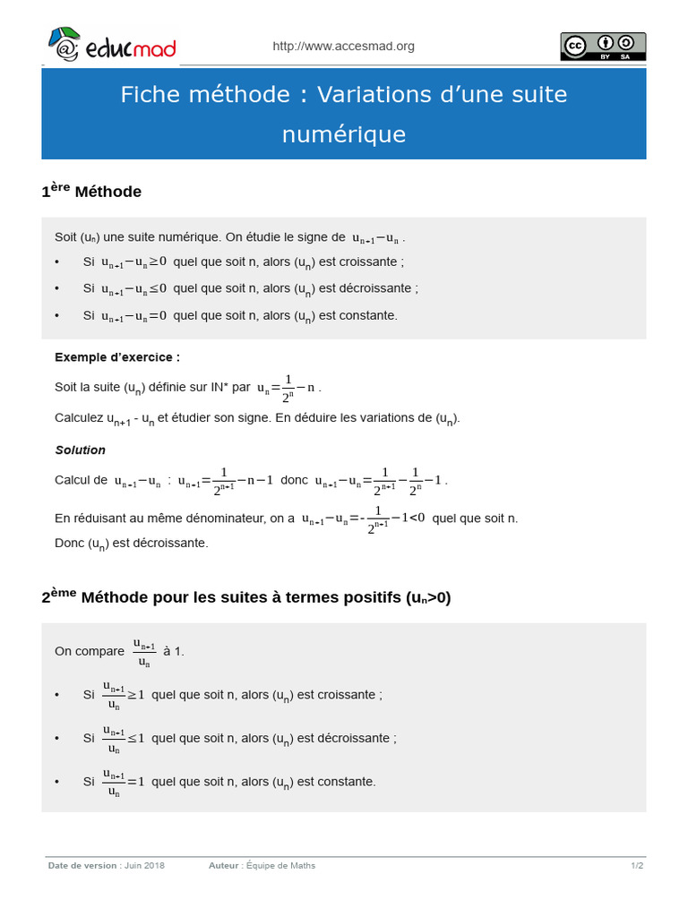 Fiche Méthode - Variation de Suites Numériques | PDF