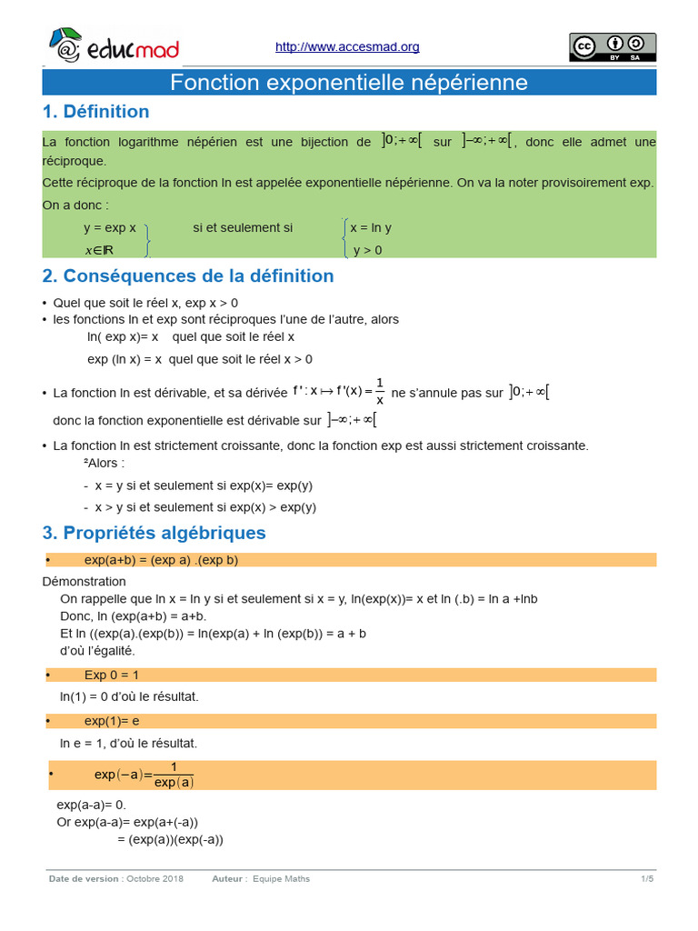 Fonction Exponentielle Népérienne | PDF