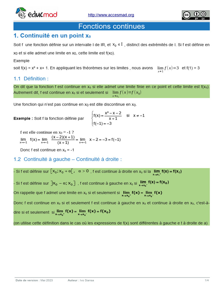 Fonctions Continues - T OSE | PDF