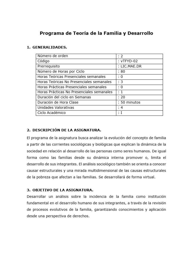 Programa de Teoría de La Familia y Desarrollo | PDF