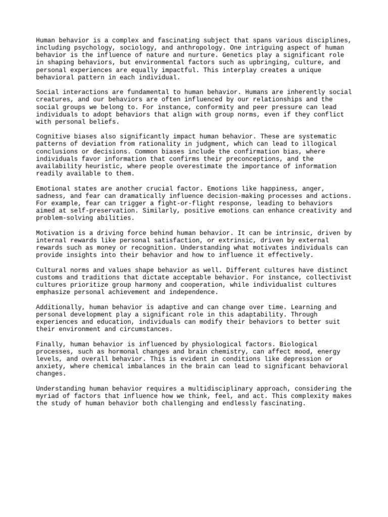 Understanding Human Behavior Research Essay | PDF Understanding Human Behavior Research Essay | PDF