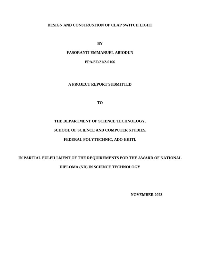 Clap Switch Light Design Project Report | PDF | Bipolar Junction ...