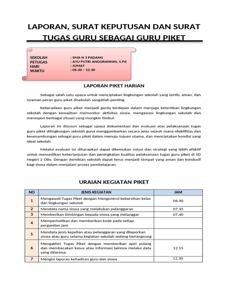 Laporan Guru Piket Ayu | PDF