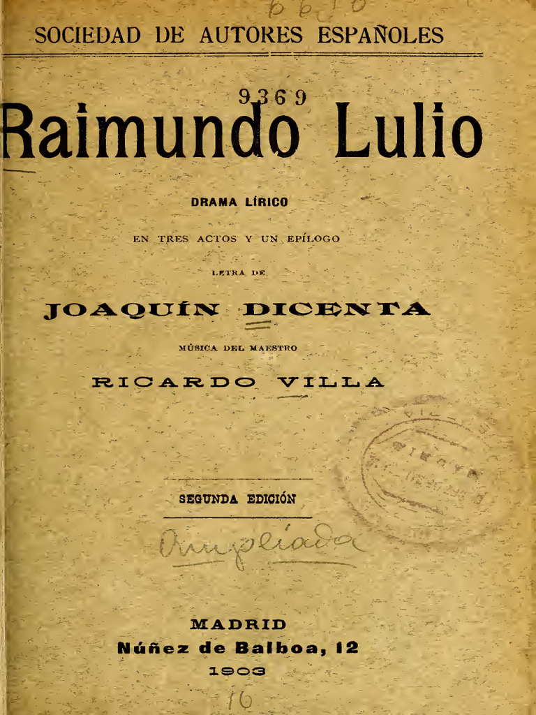 Raimundo Lulio - Drama Lírico en Tres Actos y Un Epílogo | PDF