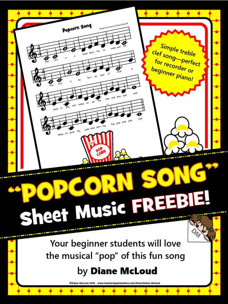 PopcornSongOriginalSheetMusicFREEBIEFuntrebleclefpractice-1 | PDF
