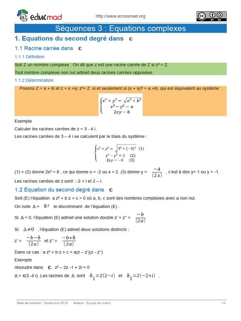 Séquence 3 Équations Complexes | PDF