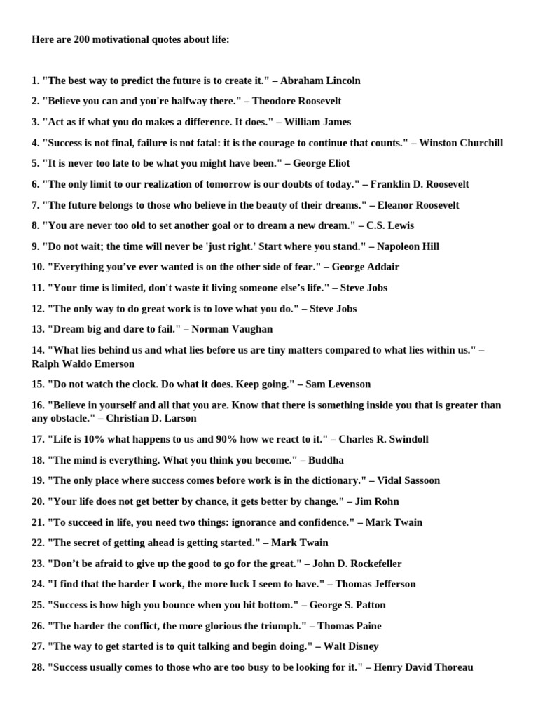Here Are 200 Motivational Quotes About Life | PDF