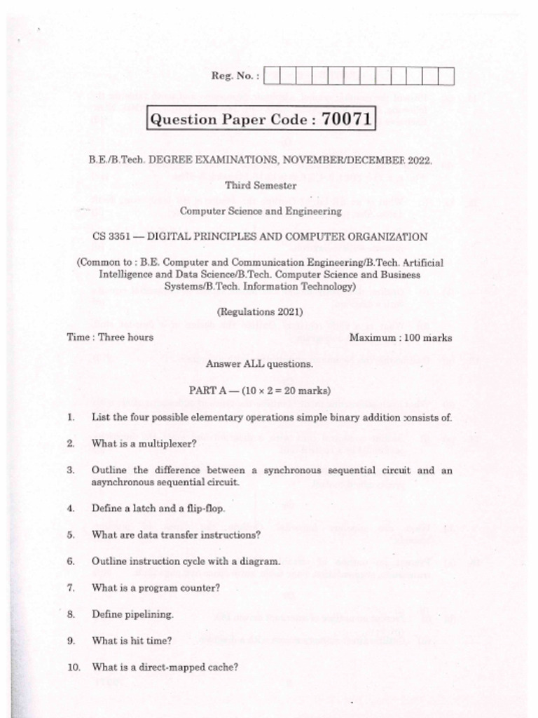 CSE-ND-2022-CS 3351-Digital Principles and Computer organization-833638758-ND22CS | PDF