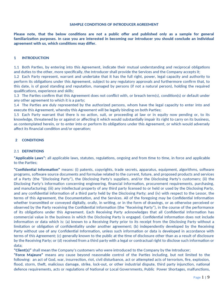 Sample Introducer Agreement | PDF