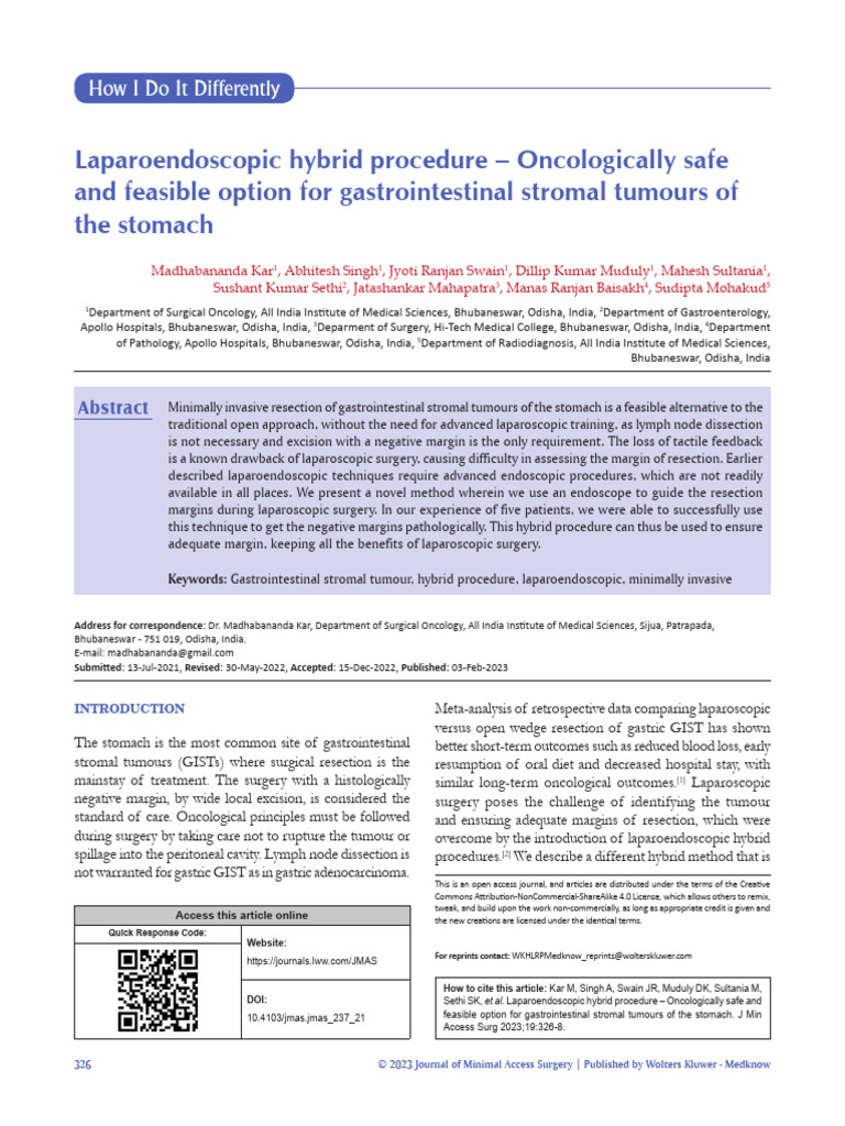 Laparoendoscopic Hybrid Procedure Oncologically.28 (1) | PDF