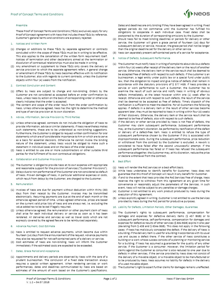 Neos IT Services PoC-Terms and Conditions v1.2c | PDF