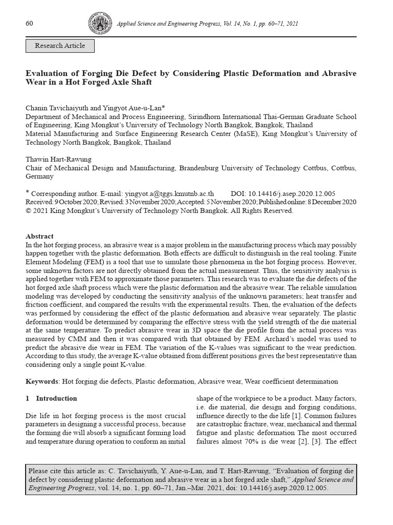 Evaluation of Forging Die Defect by Considering Plastic Deformation and ...