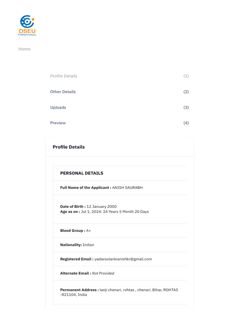 Admissions - Candidate Details | PDF