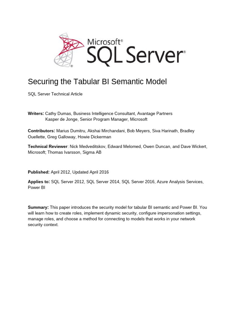 Securing The Tabular BI Semantic Model | PDF