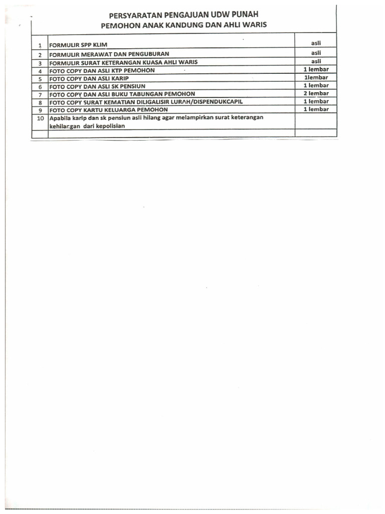 Persyaratan Udw Punah Pemohon Anak Kandung Dan Ahli Waris | PDF