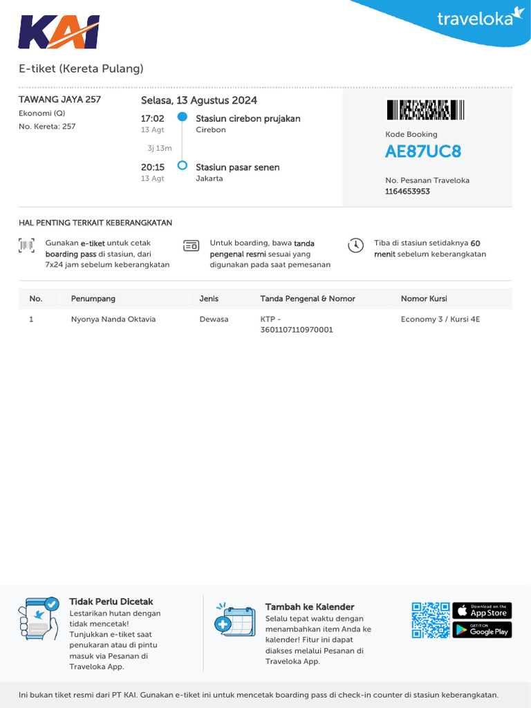 TRAIN RETURN E-Ticket | PDF