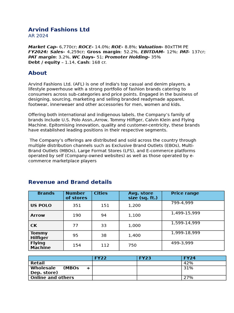 Arvind Fashion - Note - July 2024 | PDF