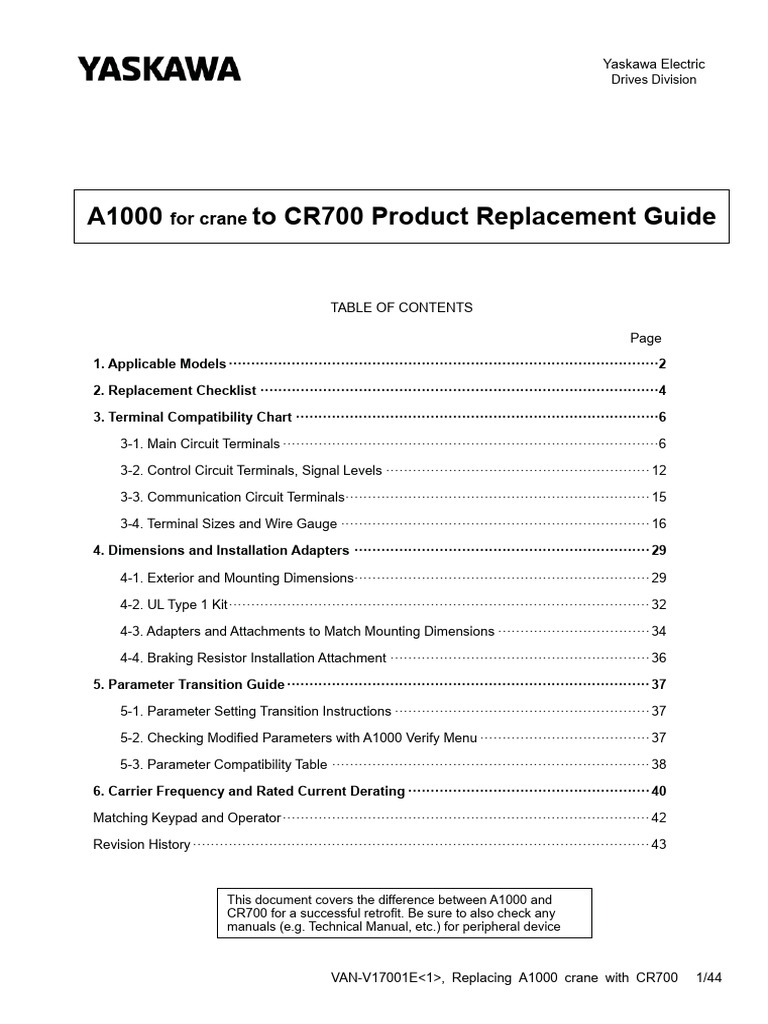 Replacement Guide From A1000 To CR700 (UEW01CR70001A) | PDF