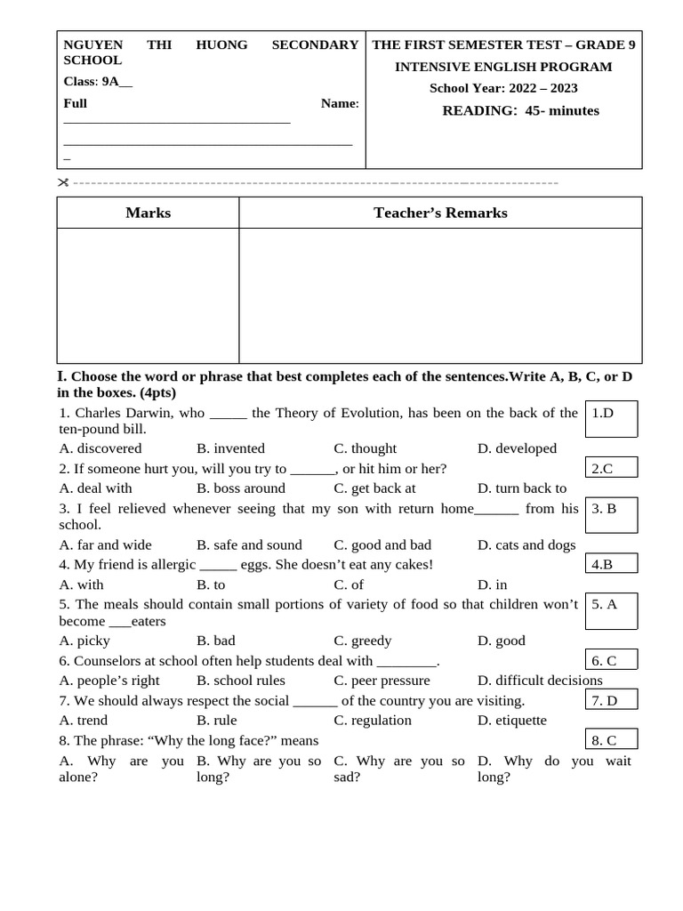 Keys - TCTC 9 - Reading Hki 2022-2023 | PDF