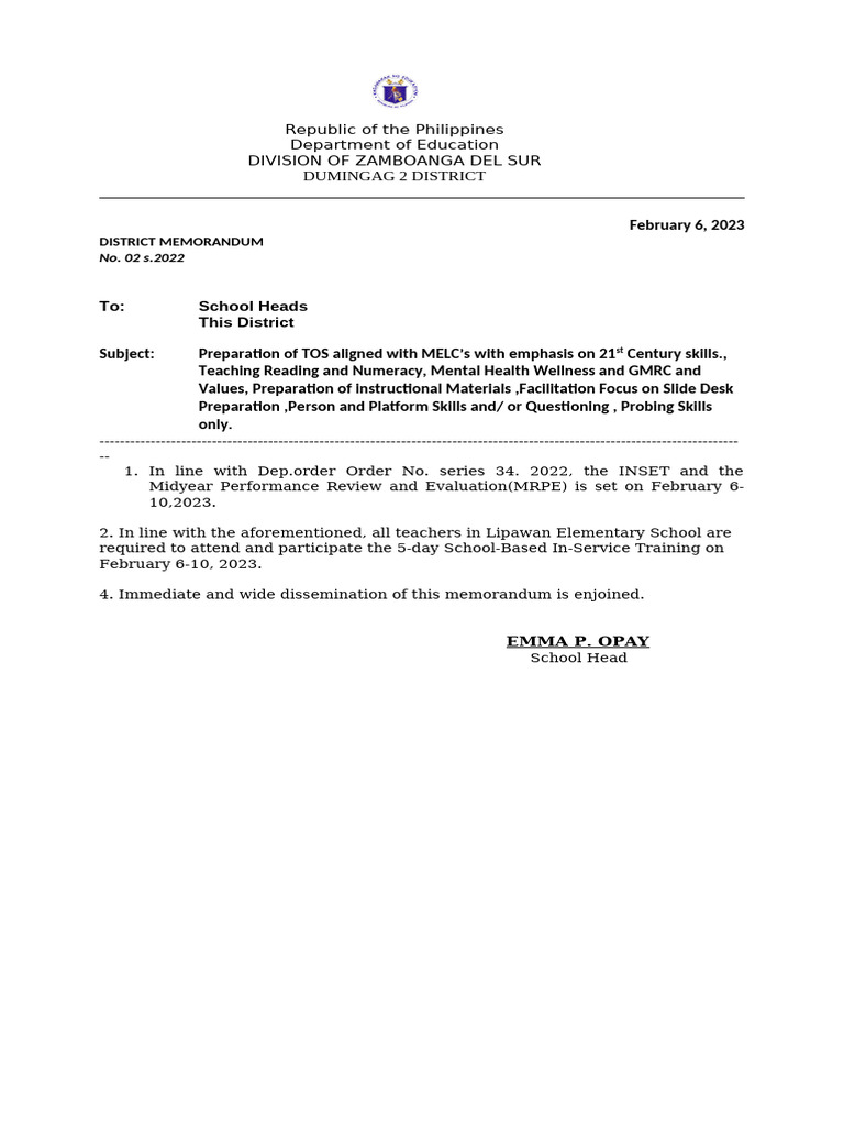 ACTIVITY PROPOSAL INSET 2023 Lipawan Es | PDF